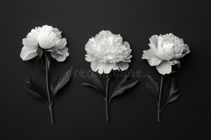 A Monochrome Photograph Features Three Flowers Arranged in a Simple Way ...