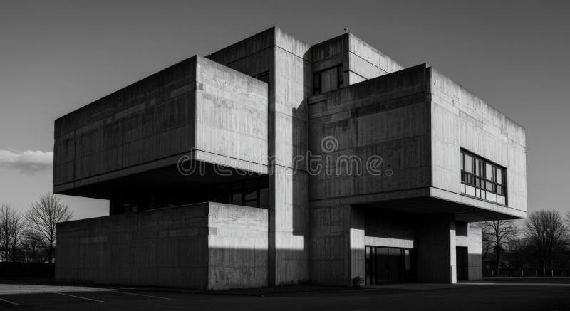 Monochrome Photograph of a Modern Concrete Building Stock Illustration ...
