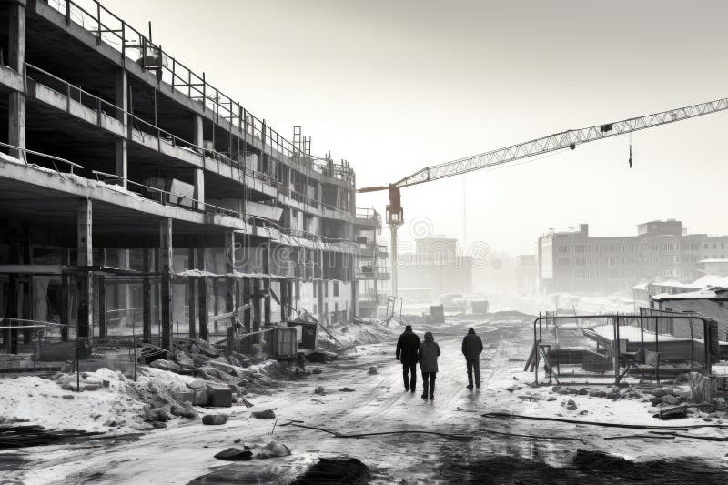 Monochrome Picture of a Construction Site, Construction Site in Black ...