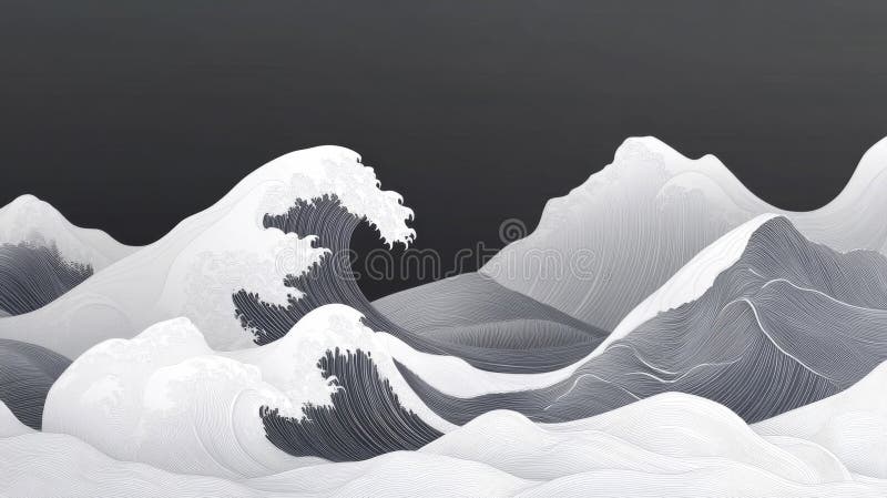 Monochrome Pixel Wave Abstract Art Stock Illustration - Illustration of ...