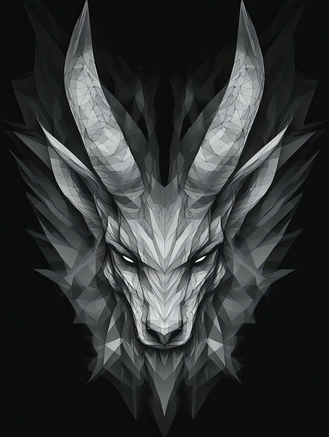 Monochrome Polygonal Illustration of a Majestic Horned Creature ...