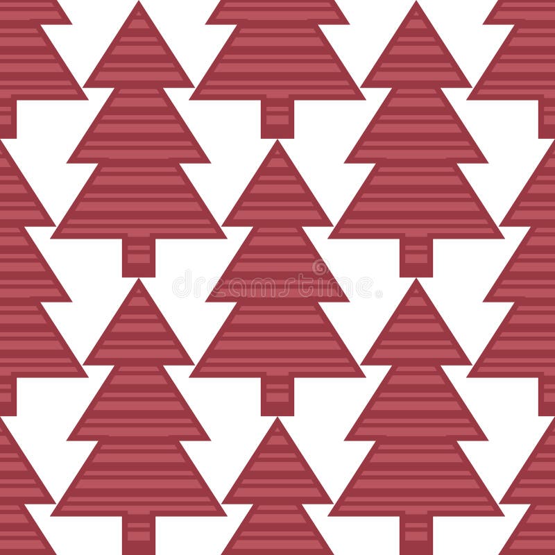 Monochrome Red Seamless Vector Pattern with Striped Christmas Trees on ...