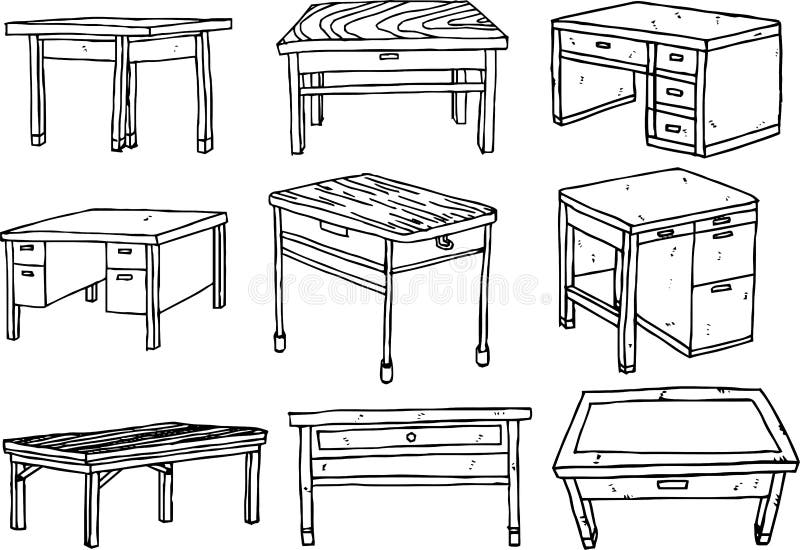 Monochrome Rough Sketch of Hand-painted Desk Set Stock Vector ...