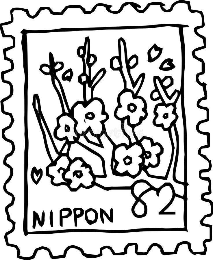 Monochrome Rough Sketch of Japanese Stamps Stock Vector - Illustration ...