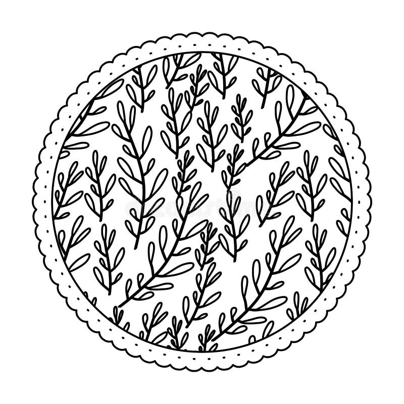 Monochrome Round Frame with Pattern of Branches with Ovoid Leaf Stock ...