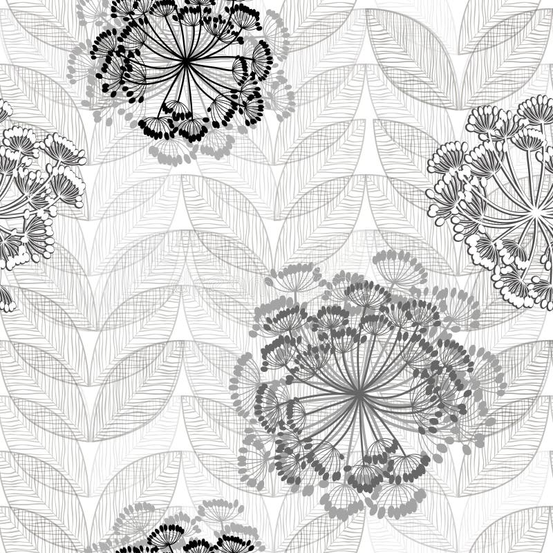 Monochrome Seamless Pattern of Abstract Flowers. Hand-drawn Flor Stock ...
