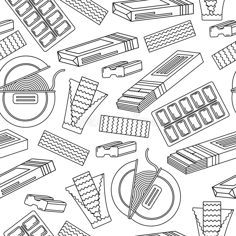 Monochrome Seamless Pattern with Chewing Gum. Line Art Stock Vector ...