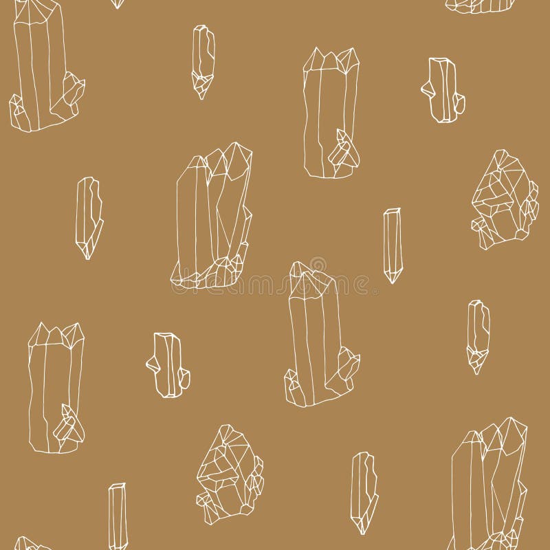 Monochrome Seamless Pattern with Hand Drawn White Crystals on Golden ...