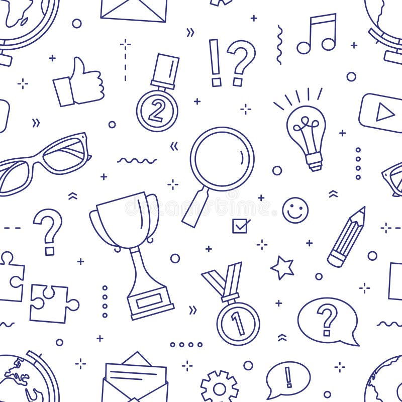 Monochrome Seamless Pattern with Puzzles, Riddles, Quiz Tournament or ...