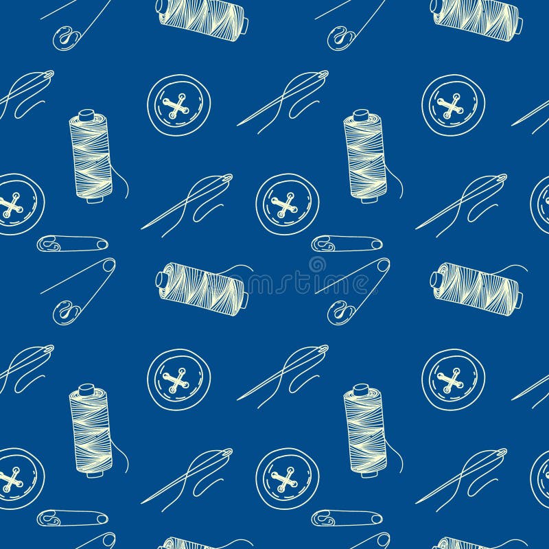 Monochrome Seamless Pattern of Threads, Buttons, Needles and Pins. a ...