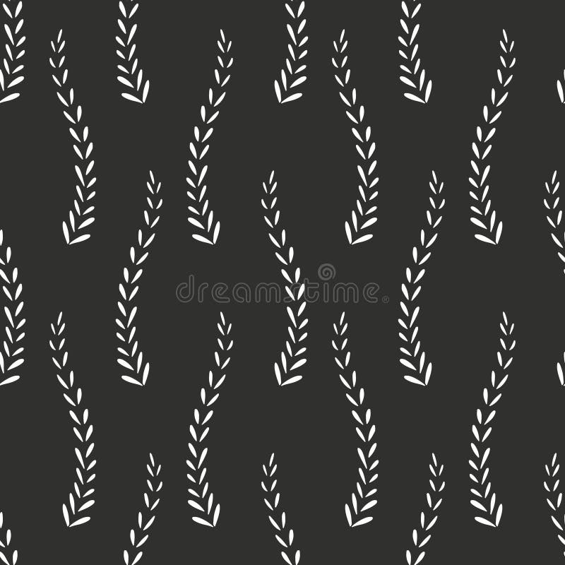 Monochrome Seamless Pattern with White Leaves on Black Stock Vector ...