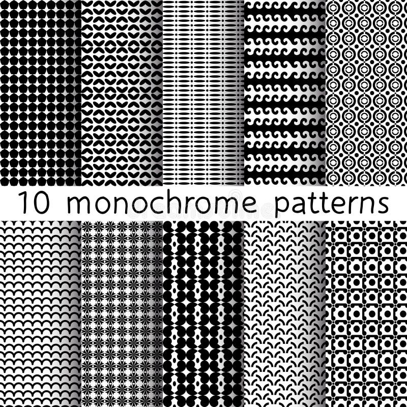 10 Monochrome Seamless Patterns Stock Vector - Illustration of design ...