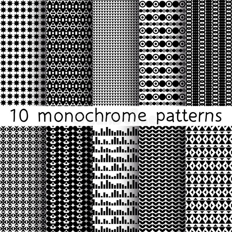 10 Monochrome Seamless Patterns Stock Vector - Illustration of design ...