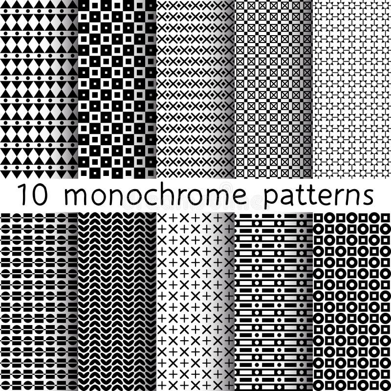 10 Monochrome Seamless Patterns Stock Vector - Illustration of design ...