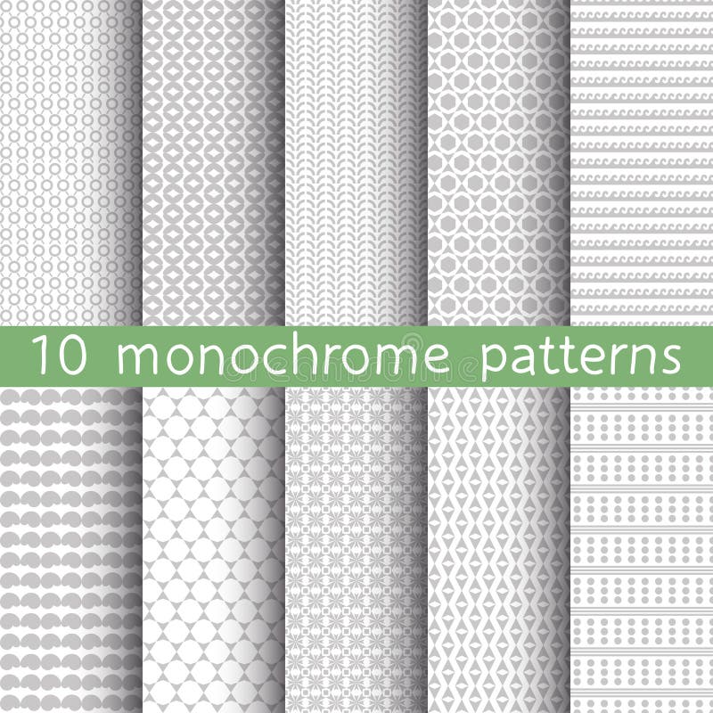 10 Monochrome Seamless Patterns Stock Vector - Illustration of design ...
