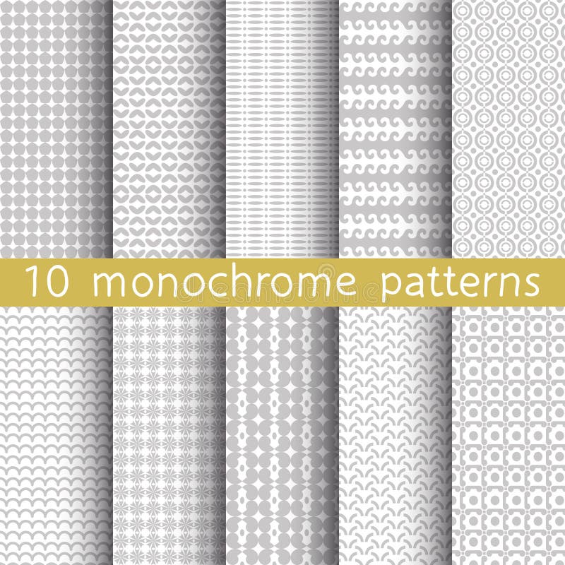 10 Monochrome Seamless Patterns Stock Vector - Illustration of design ...