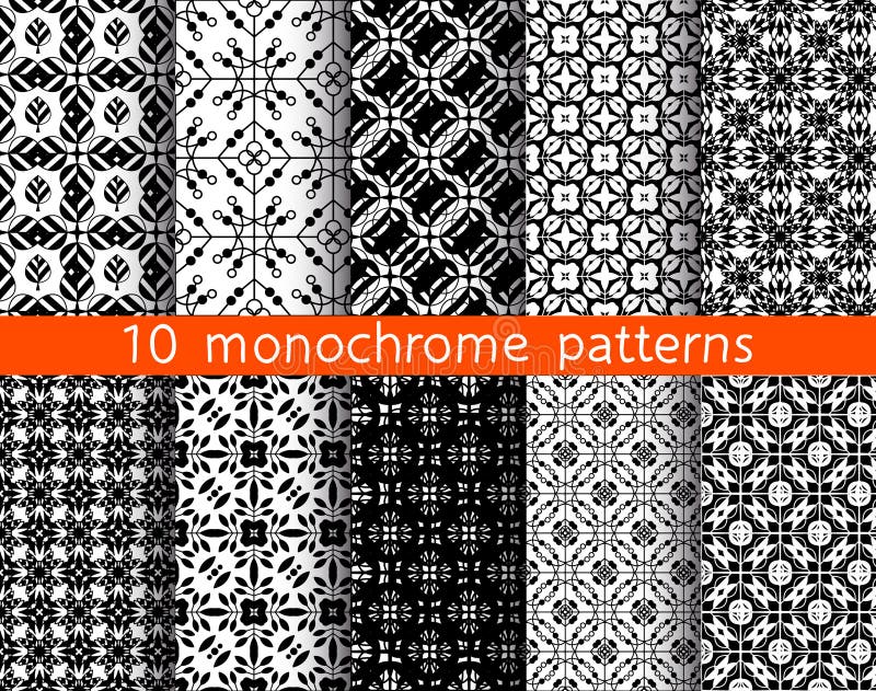 10 Monochrome Seamless Patterns Stock Vector - Illustration of design ...