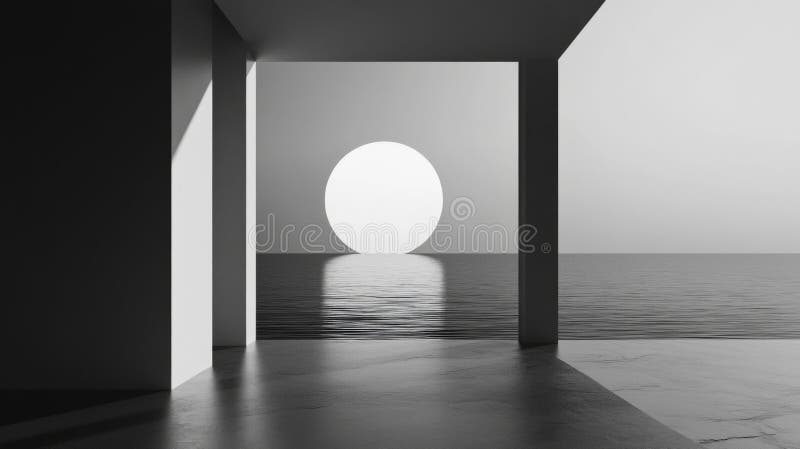 Monochrome Seascape Minimalist Architecture Sunset Stock Illustration ...