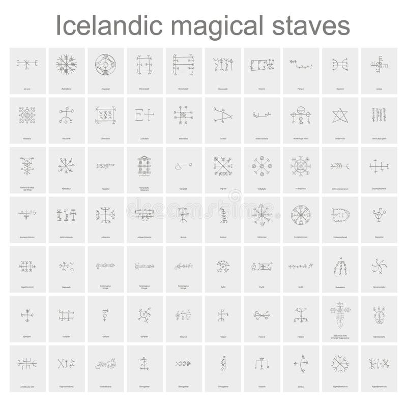 Icon Set with Galdrastafir Icelandic Magical Staves with Their Meanings ...
