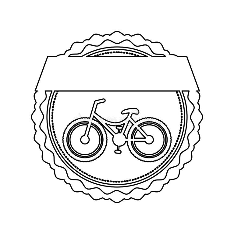 Monochrome Silhouette of Bicycle in Round Frame with Label Stock Vector ...