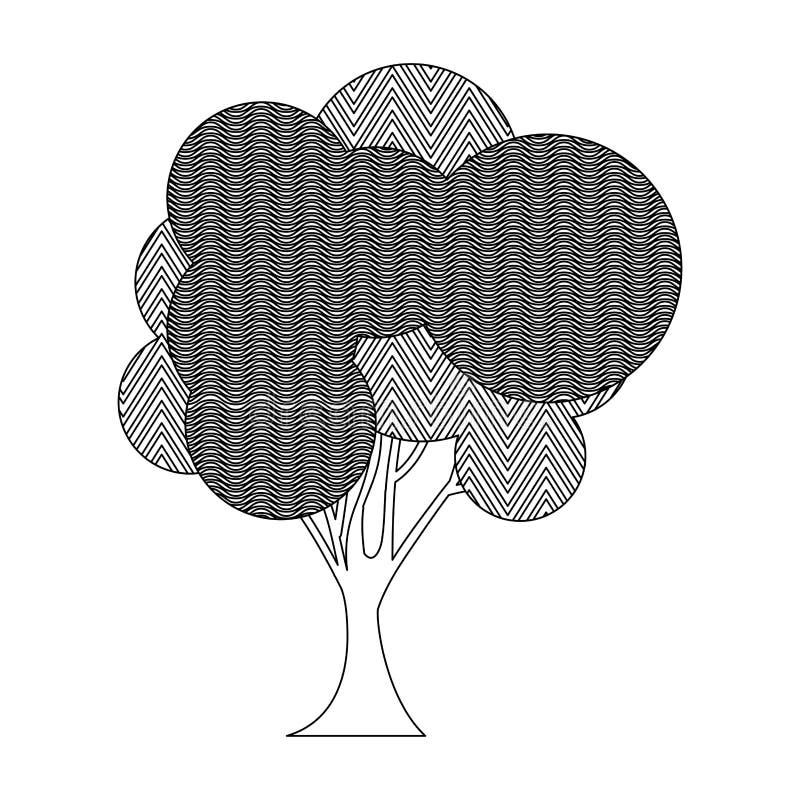 Monochrome Silhouette Tree Plant Forest with Wave and Zigzag Lines ...