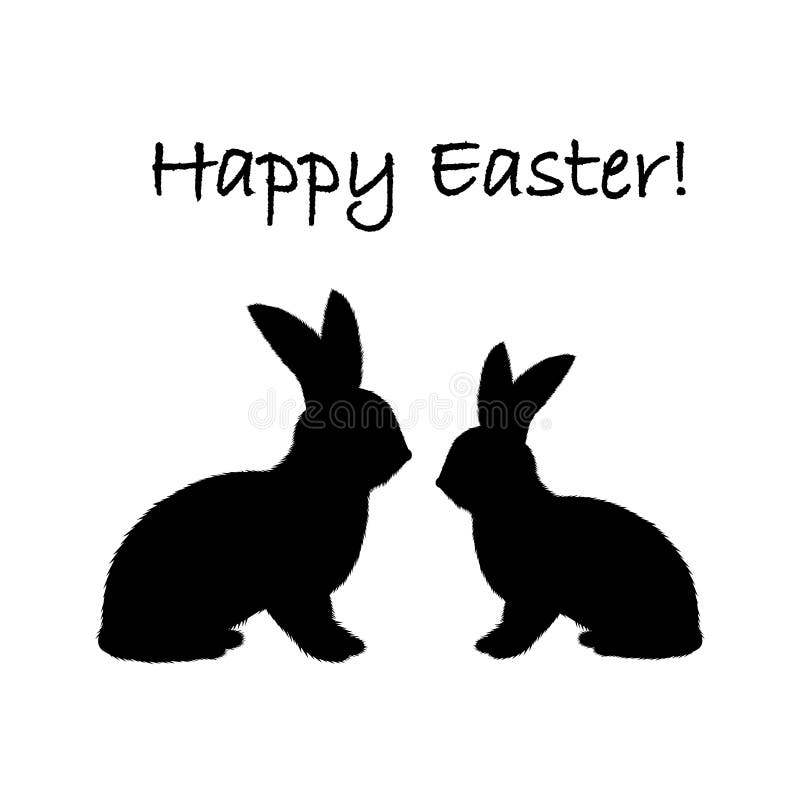 Monochrome Silhouette of Two Easter Bunny Rabbits. Stock Vector ...