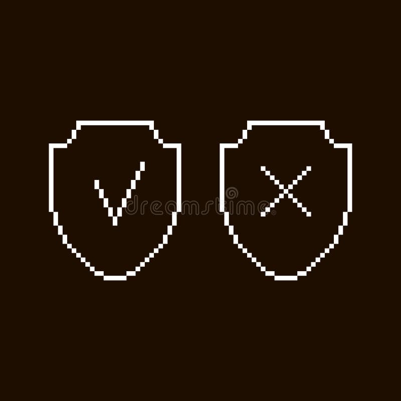 Simple Vector Flat Pixel Art Set of Two White Shields with Tick and ...
