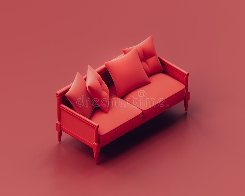 Monochrome Single Color Red Sofa in Red Room, Isometric Single Red ...