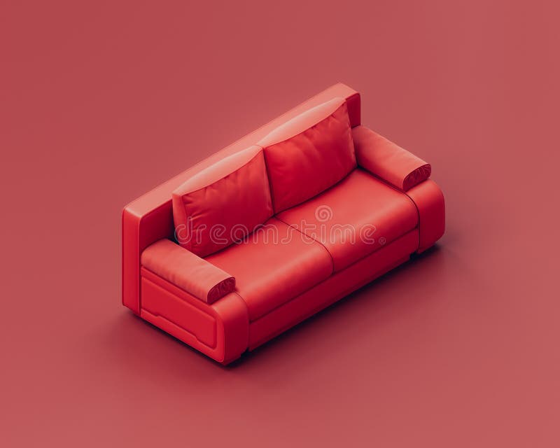 Monochrome Single Color Red Sofa in Red Room, Isometric Single Red ...