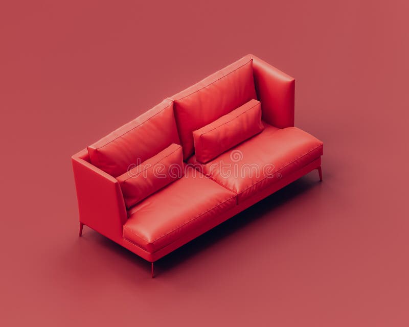 Monochrome Single Color Red Sofa in Red Room, Isometric Single Red ...