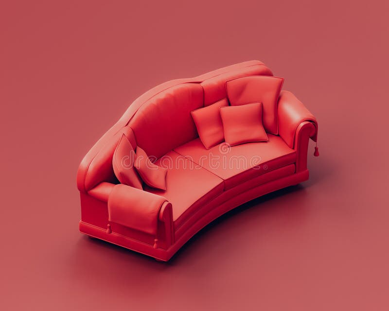 Monochrome Single Color Red Sofa in Red Room, Isometric Single Red ...