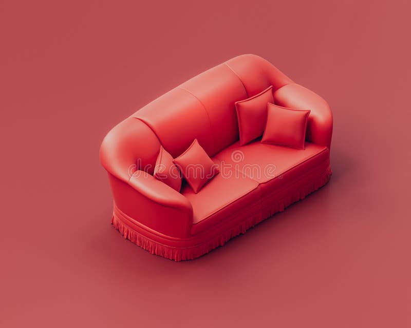 Monochrome Single Color Red Sofa in Red Room, Isometric Single Red ...