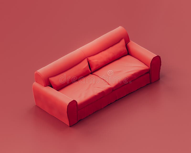 Monochrome Single Color Red Sofa in Red Room, Isometric Single Red ...