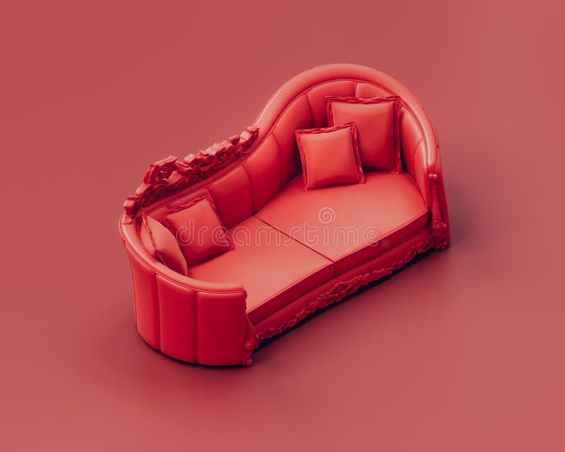 Monochrome Single Color Red Sofa in Red Room, Isometric Single Red ...