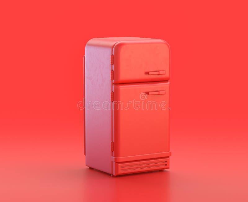Red vintage refrigerator stock illustration. Illustration of food ...