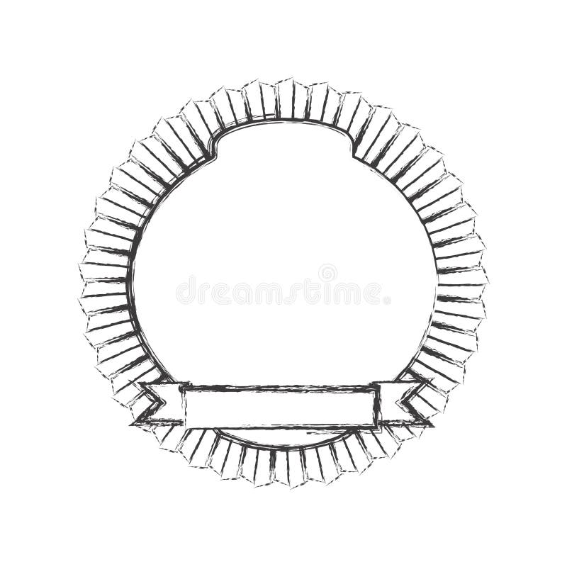 Monochrome Sketch of Circular Emblem with Ribbon in the Bottom Side ...