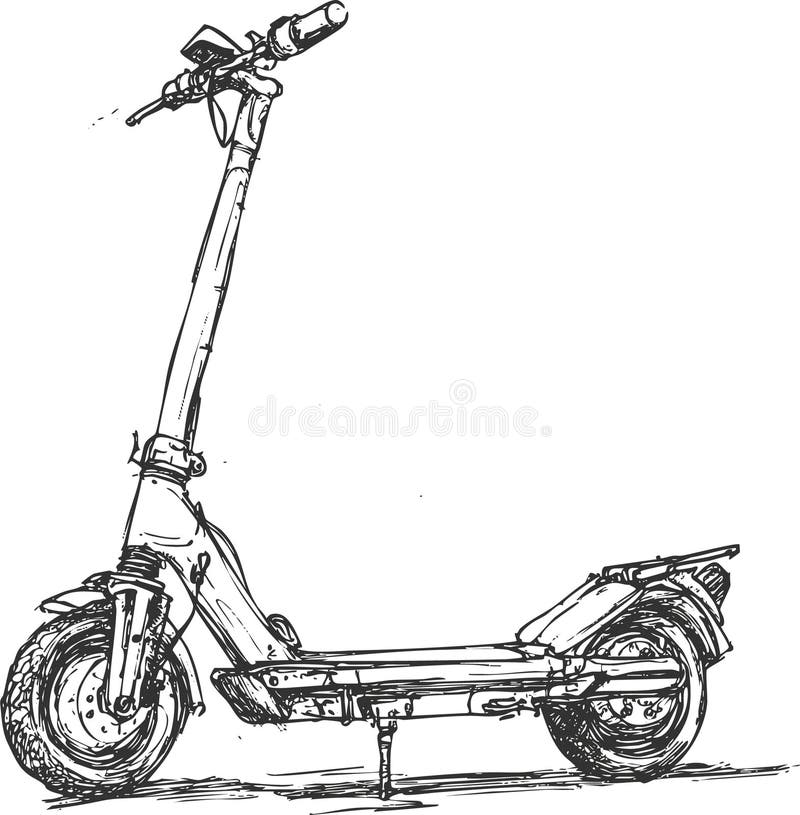 Monochrome Sketch of an Electric Scooter with Detailed Design Elements ...