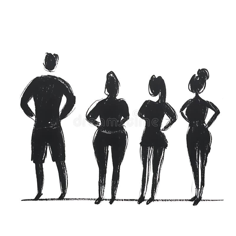 Sketch of Women with Different Body Types and Exercise Equipment Stock ...