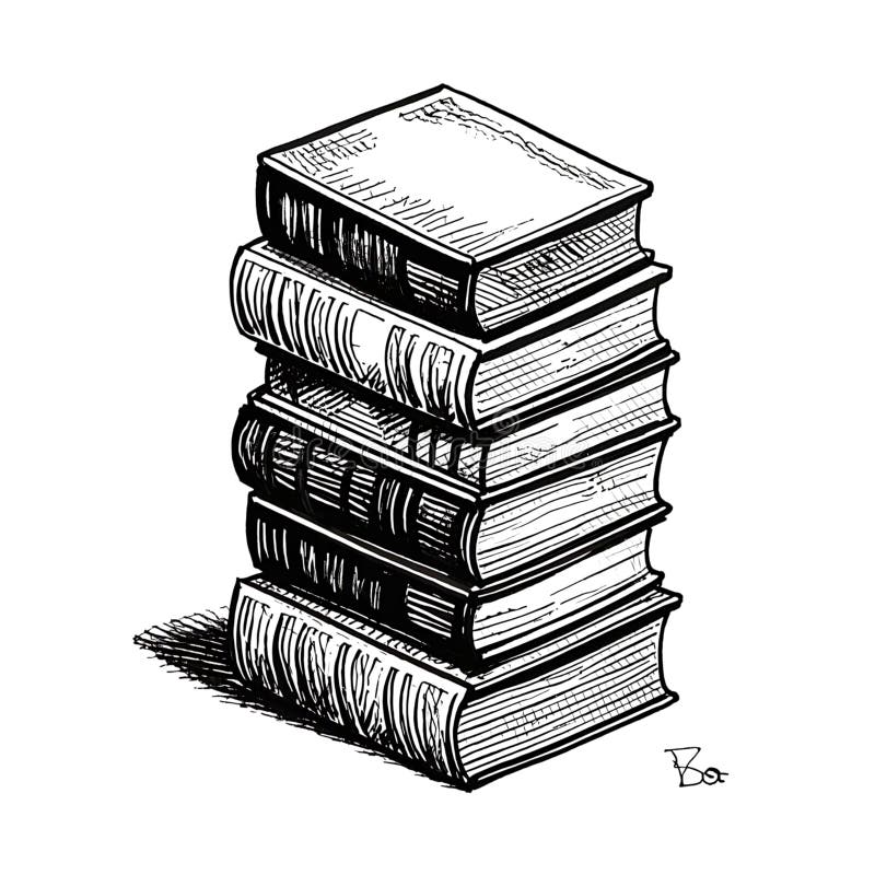 A Monochrome Sketch of a Stack of Books with Varying Thicknesses and ...