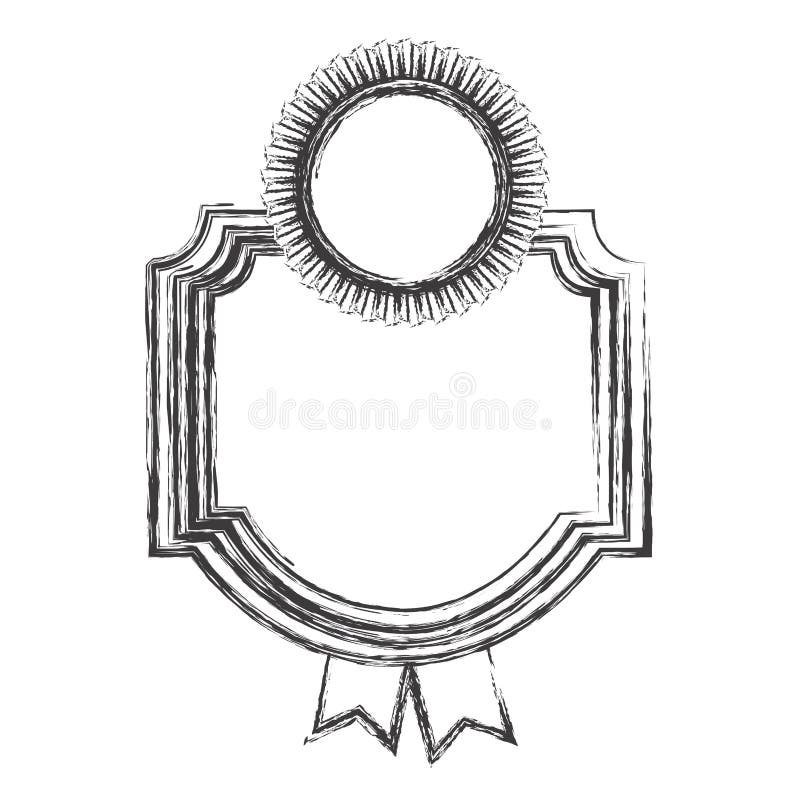 Monochrome Sketch of Heraldic Frame with Circular Emblem and Two ...