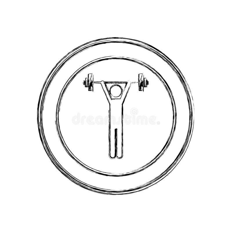 Monochrome Sketch of Man Weightlifting in Circular Frame Stock ...