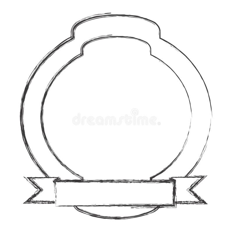 Monochrome Sketch of Simple Circular Emblem with Horizontal Ribbon in ...
