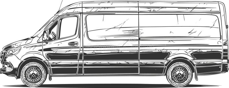 Monochrome Sketch of a Van Highlighting Its Side View and Design ...