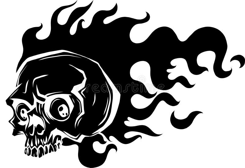Black Silhouette of Skull on Fire with Flames Vector Illustration ...