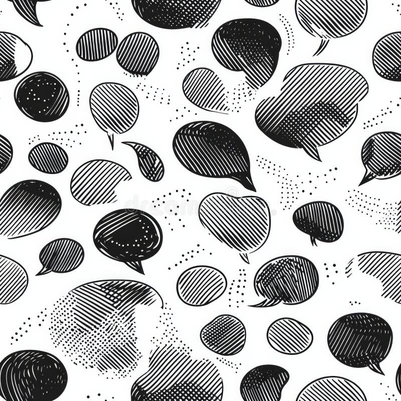Black White Comic Speech Bubbles Illustration Textured Design Stock ...