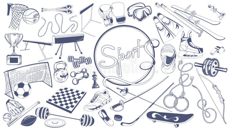 Monochrome Sports Elements Collection Stock Vector - Illustration of ...