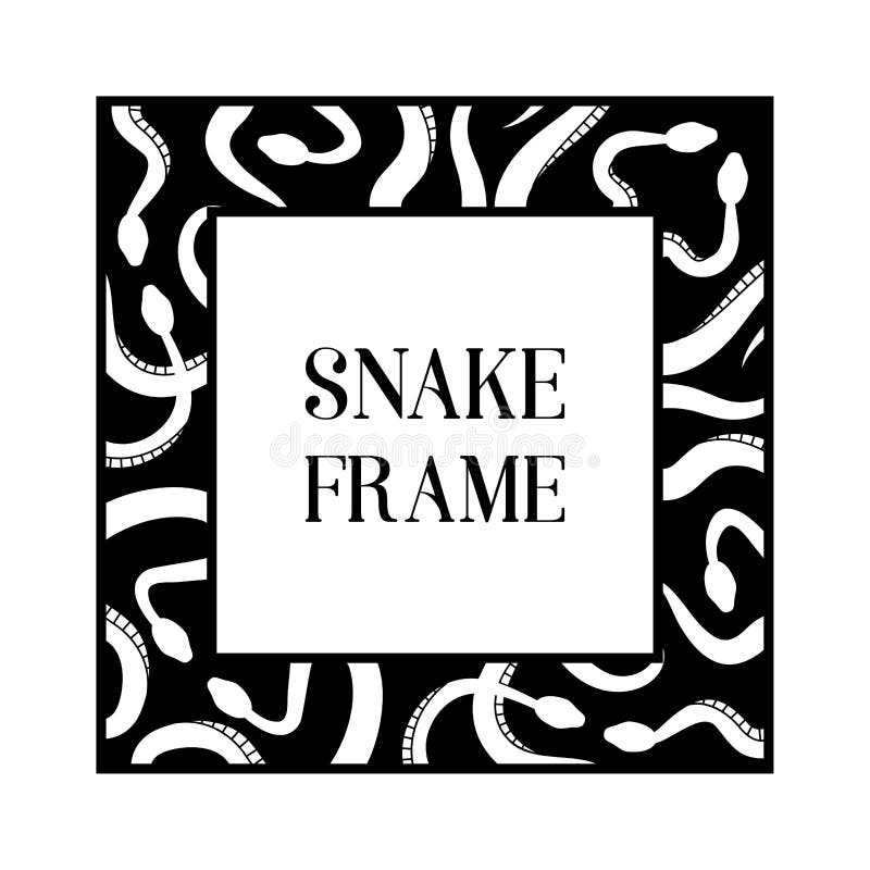 Monochrome Square Snake Frame. Mystic Snake and Moon in Rectangular ...