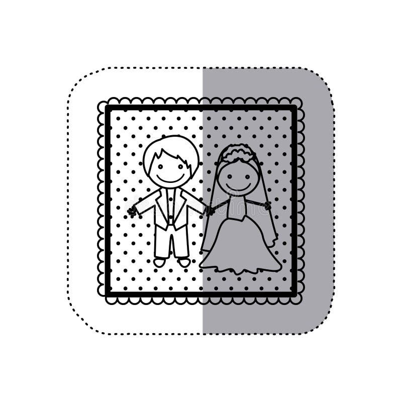 Monochrome Sticker in Square Frame and Dotted with Hand Drawn Married ...