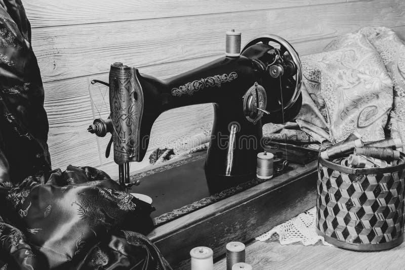 Monochrome Still Life with Antique Sewing Machine Stock Image - Image ...
