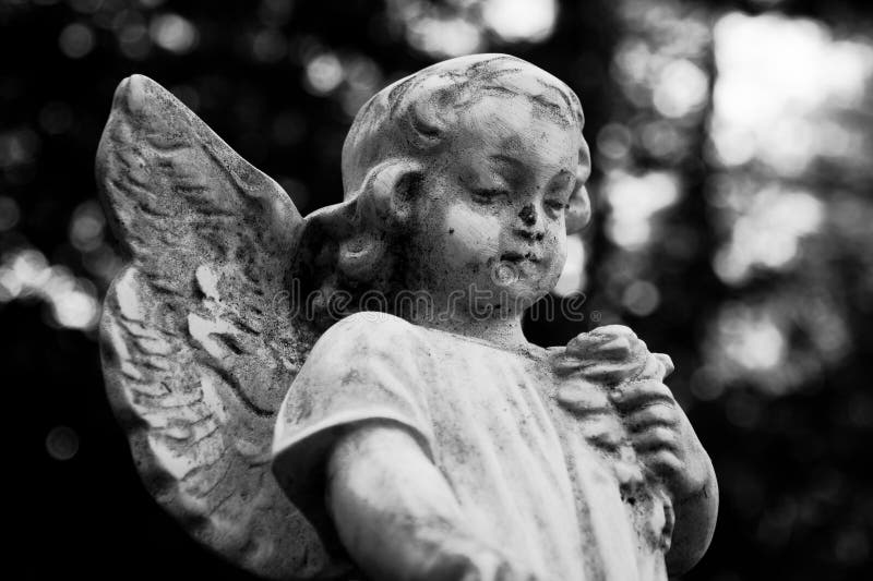 Monochrome Stone Angel Statue on Historic Cemetery Stock Image - Image ...